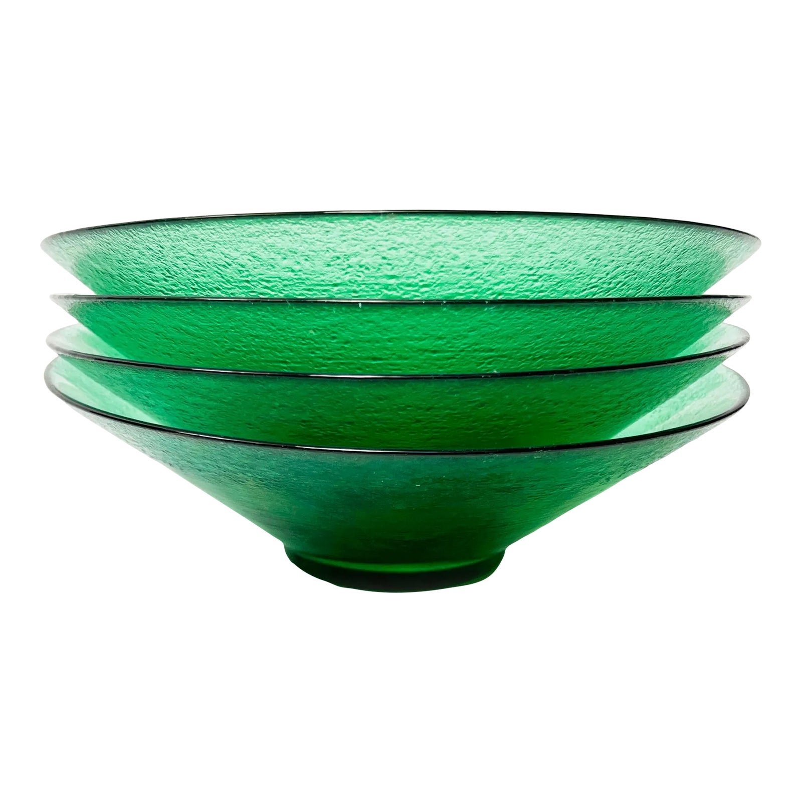 Mid Century Modern Angular Textured Emerald Green Art Glass Bowls - 4 ...
