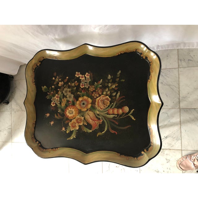 Vintage Hand Painted Floral Wood Tray Table | Chairish