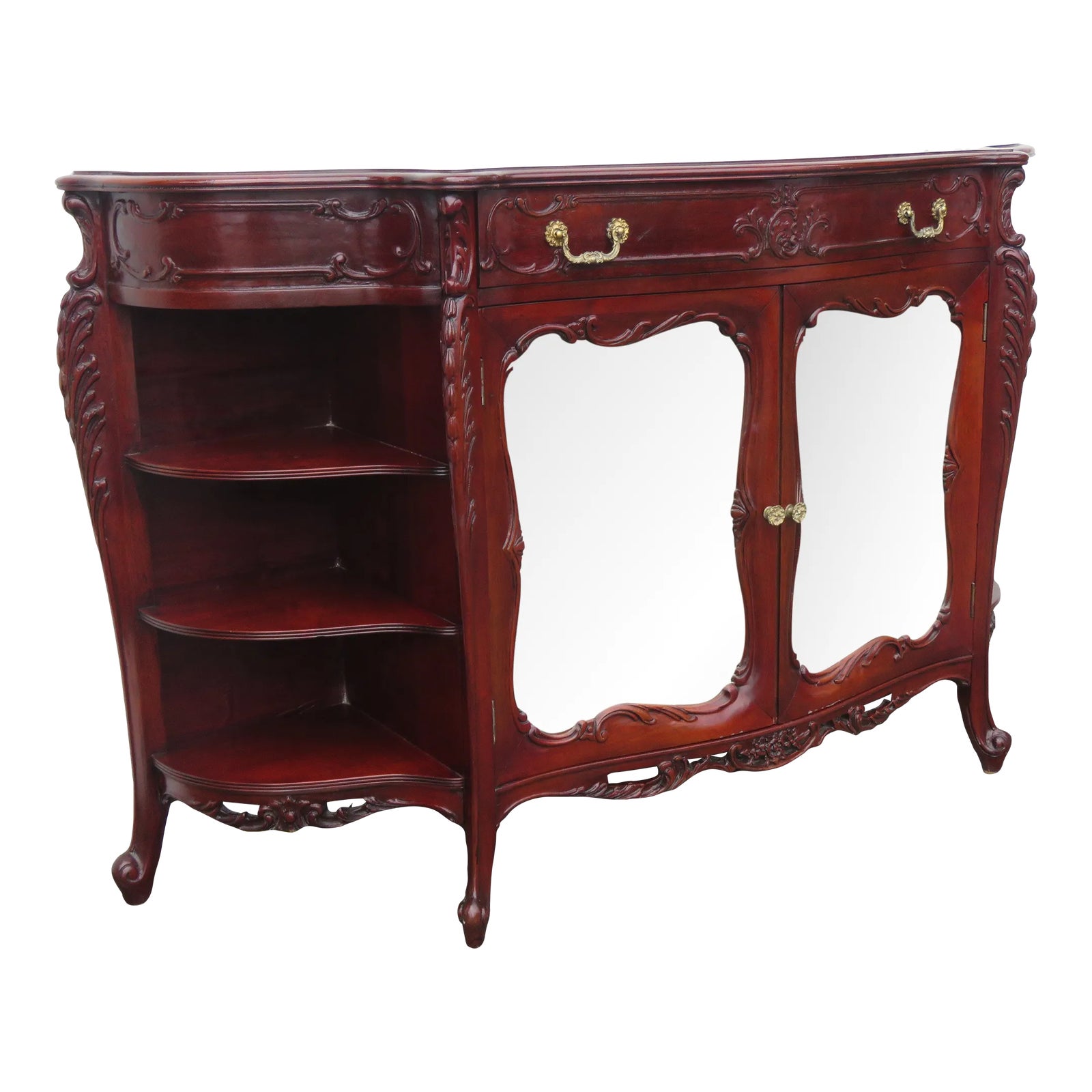 Mahogany Buffet Server Sideboard Credenza With Bookcase Display Shelves ...