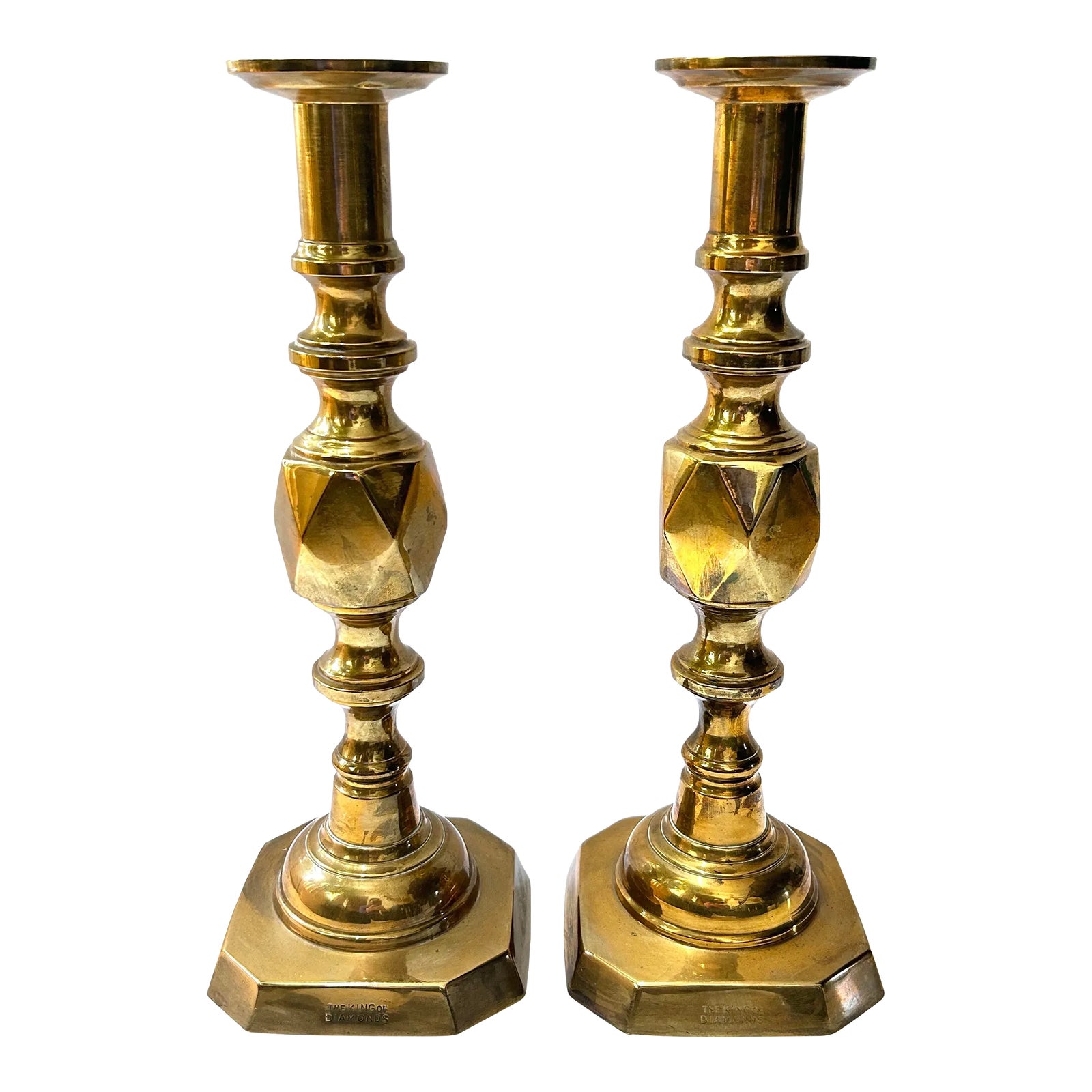Late 19th Century Antique King of Diamonds Brass Candlesticks English ...