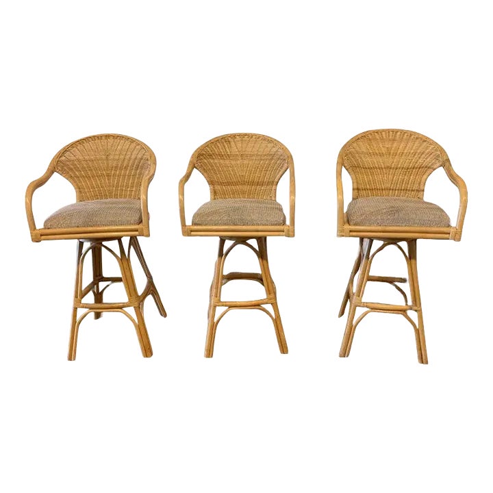 Mid 20th Century Set of Vintage Three Rattan Counter Stools | Chairish