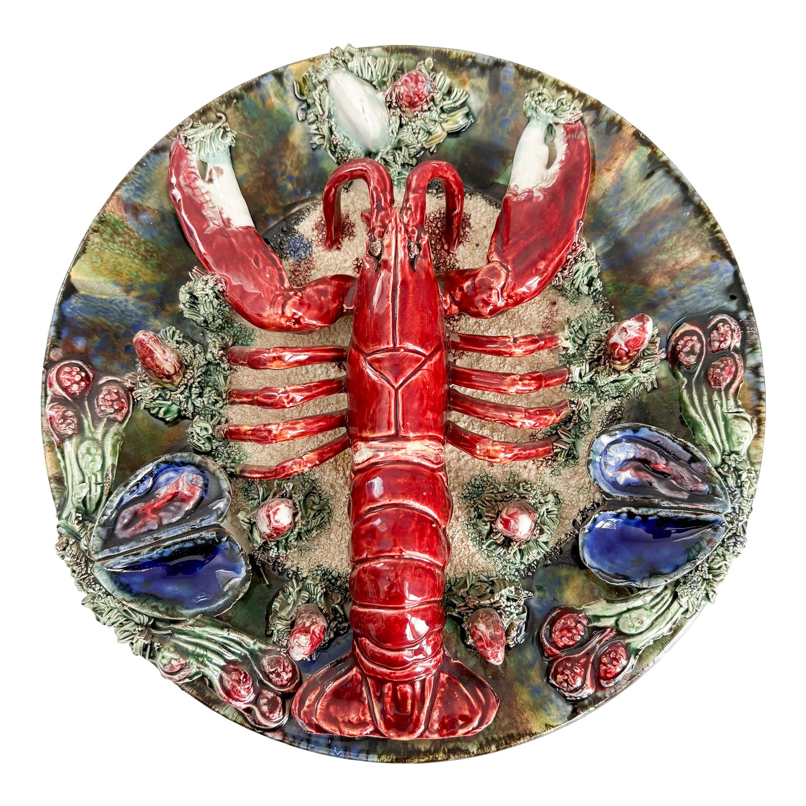 Alvaro Jose Palissy Majolica Lobster Hanging Pottery Plate, Early 20th ...