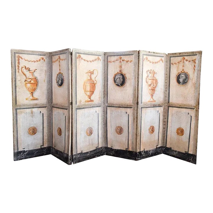 Early 19th Century Italian 6 Panel Hand Painted Two Sided Screen | Chairish