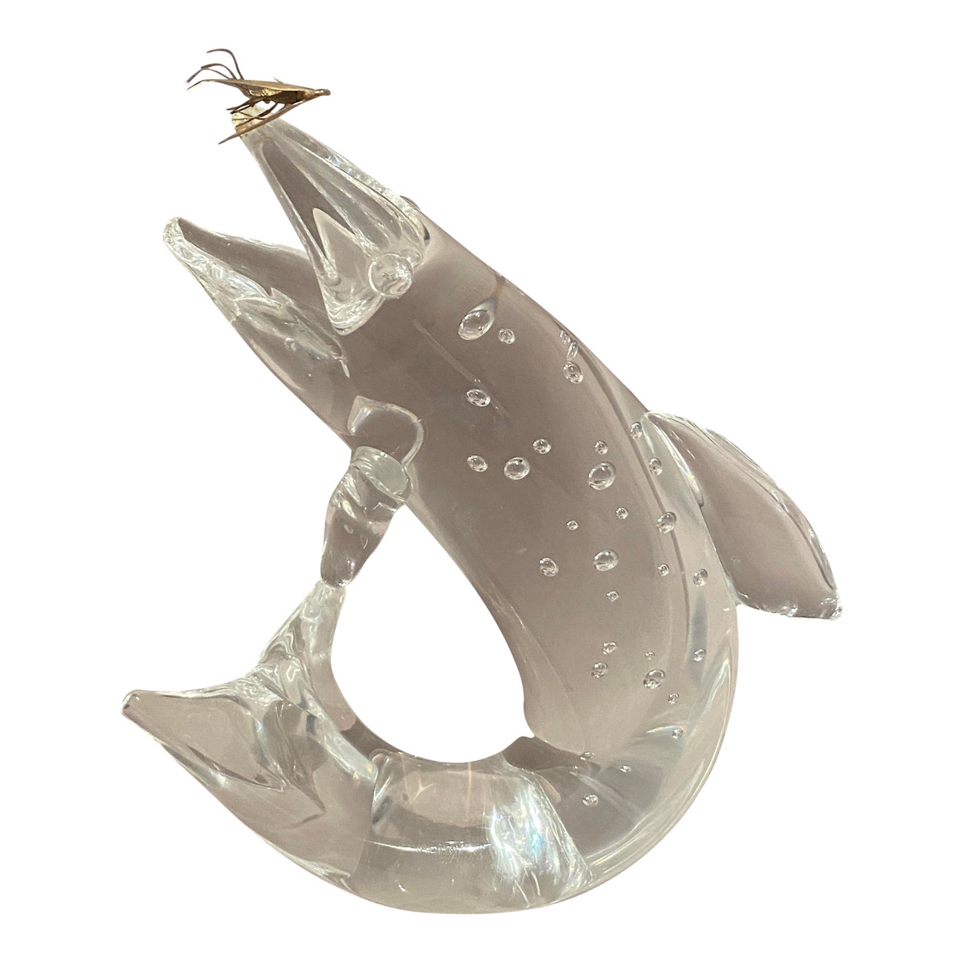 Mid 20th Century Steuben Trout With 18k Fly Crystal Glass Art by James ...