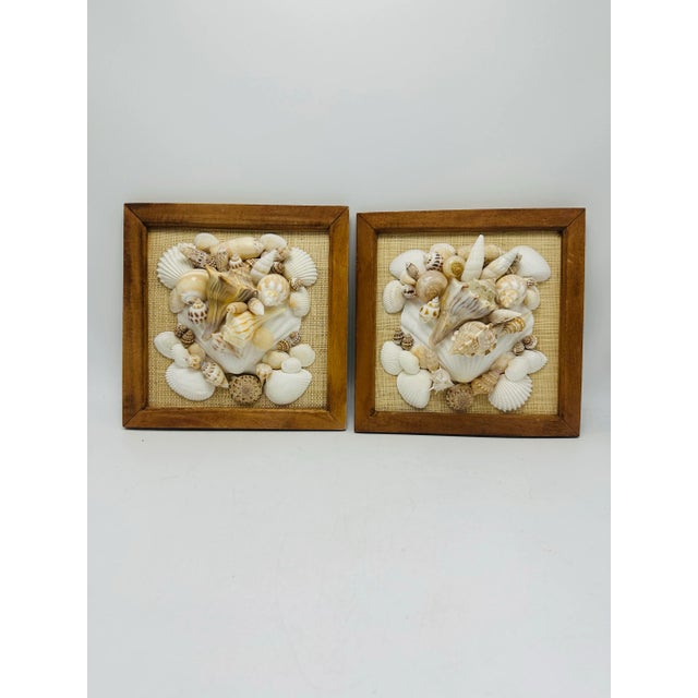 Vintage Coastal Handmade Shell Plaques, a Pair | Chairish