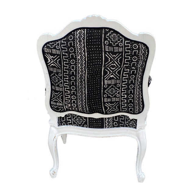 French Style Chair With Black & White Mud Cloth | Chairish