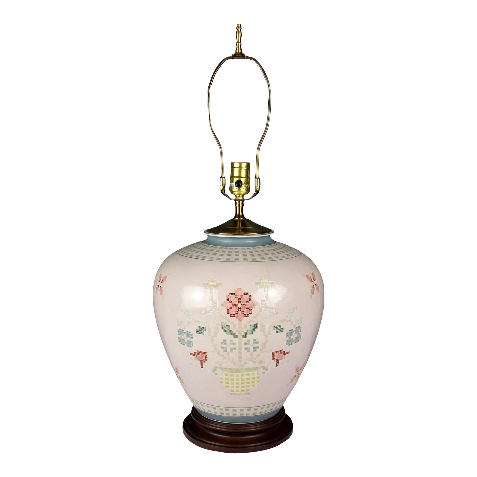 1990s Chinese Porcelain Famille Style Floral Needlepoint Table Lamp ...