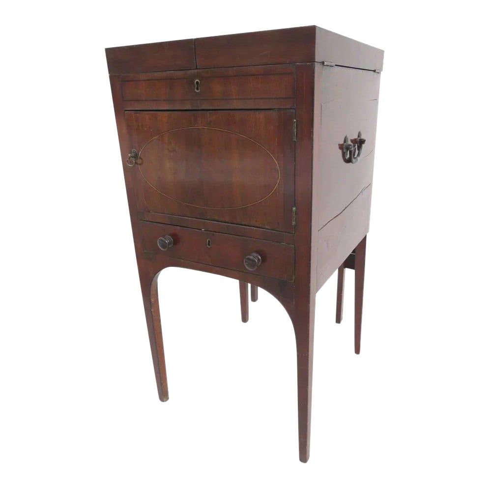 English Mahogany Enclosed Lift Top Dressing Stand | Chairish