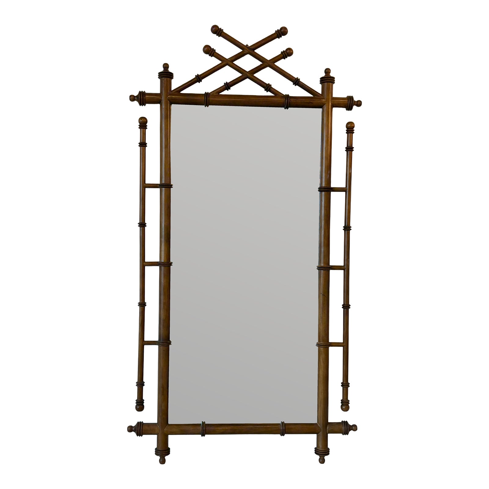 Vintage Faux Bamboo Wood British Colonial Wall Floor Full Length Mirror ...