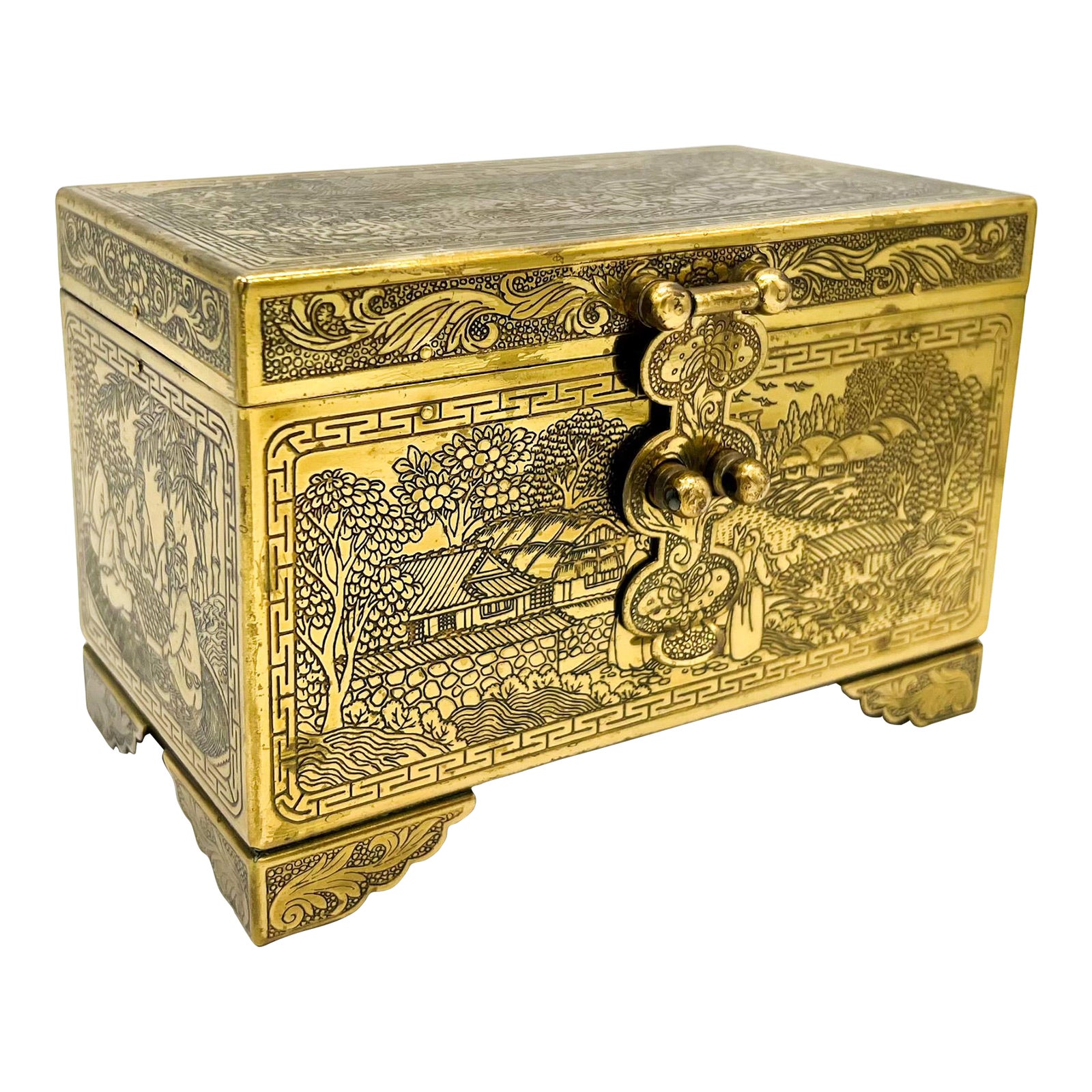 Vintage Chinese Etched Brass Box | Chairish