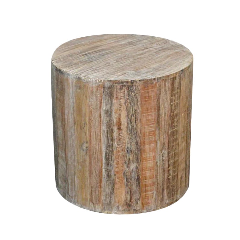 Distressed White Reclaimed Wood Antique Style Round Stool | Chairish