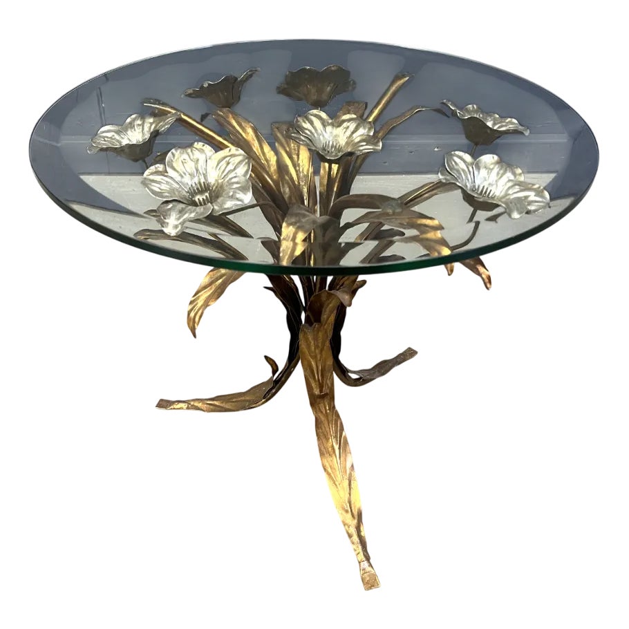 Vintage Gilt Metal Flower Side Table, 1960s | Chairish