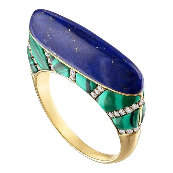Lapis and Malachite Stack Ring, Size 7 | Chairish