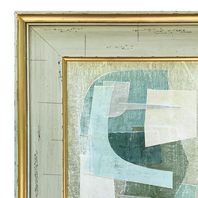 Soft Green Contemporary Abstract Collage, Framed | Chairish