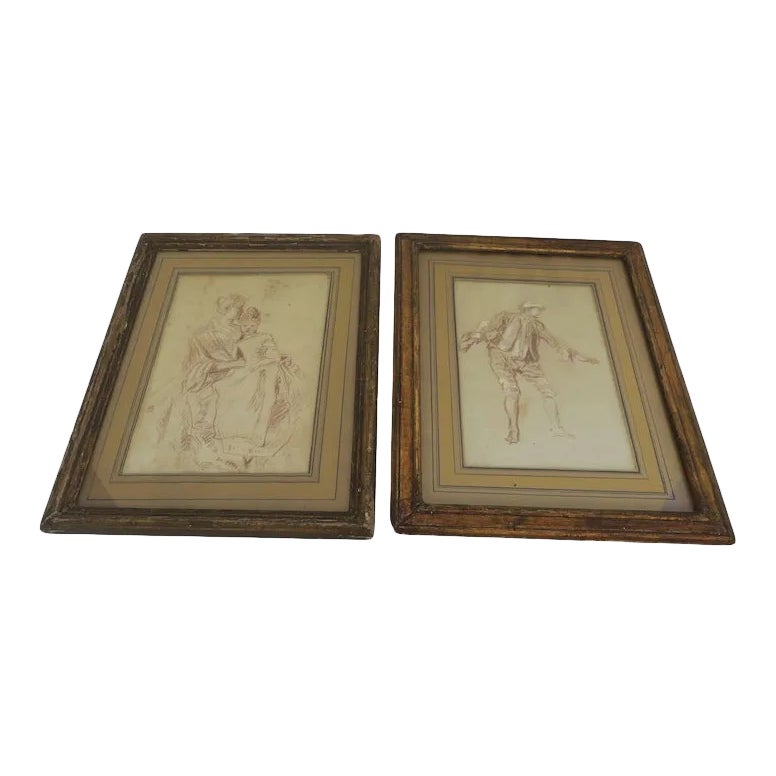18th Century French Red Chalk Drawings, Framed - a Pair | Chairish