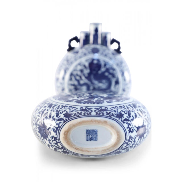 Chinese Blue and White Porcelain Moon Flask Vases - A Pair | Chairish