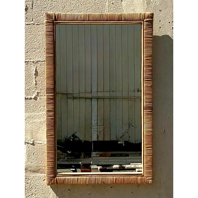Vintage Coastal Wrapped Rattan Mirror | Chairish