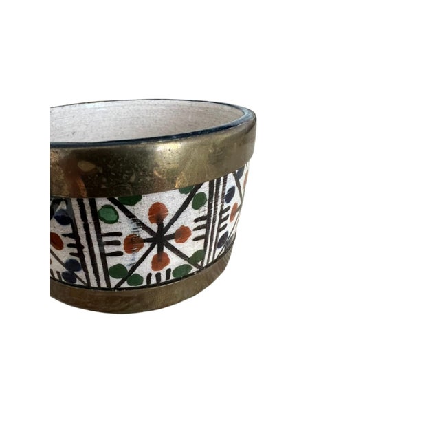 Vintage Brass & Ceramic Inlaid Round Box | Chairish