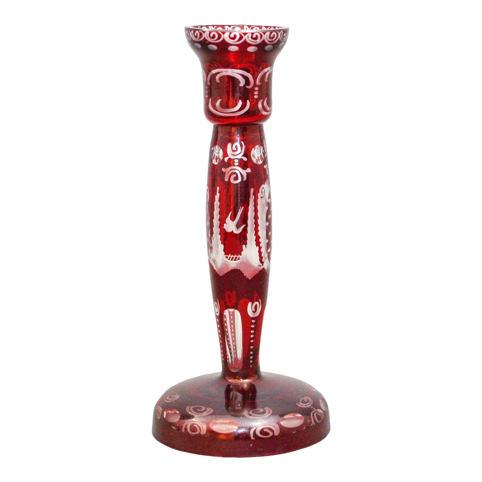 Egermann Bohemian Ruby Red Cut to Clear Crystal Glass Candlestick 1960s ...