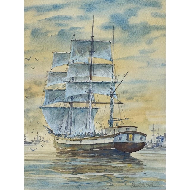 Schooner Under Sail Leaving the Evening Harbour, Paul Ashack Chicago ...