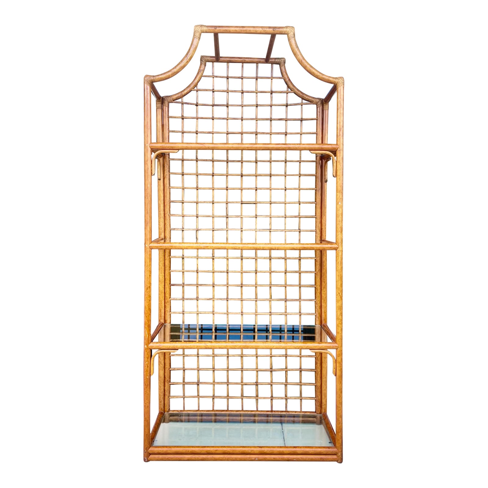 Palm Beach Regency Style Pagoda Shape Bamboo Etagere | Chairish