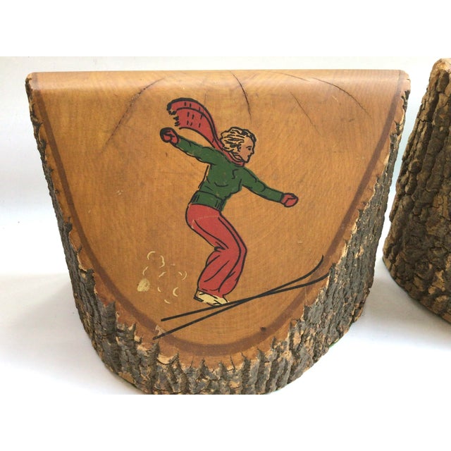 Vintage Weirdwood Adirondack Mts Souvenir Bookends With Woman Skier ...