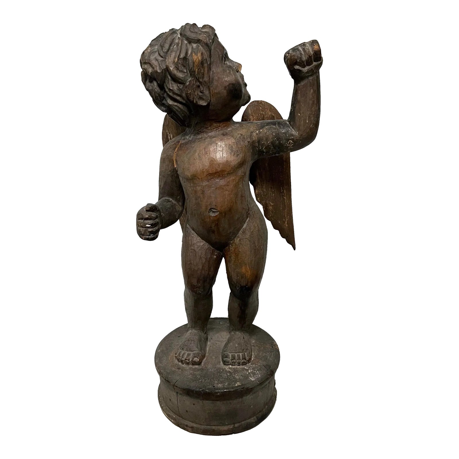 Antique Wooden Carved Putti Statue | Chairish