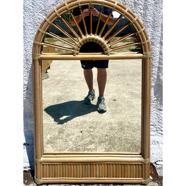 Vintage Coastal Arched Rattan Mirror | Chairish