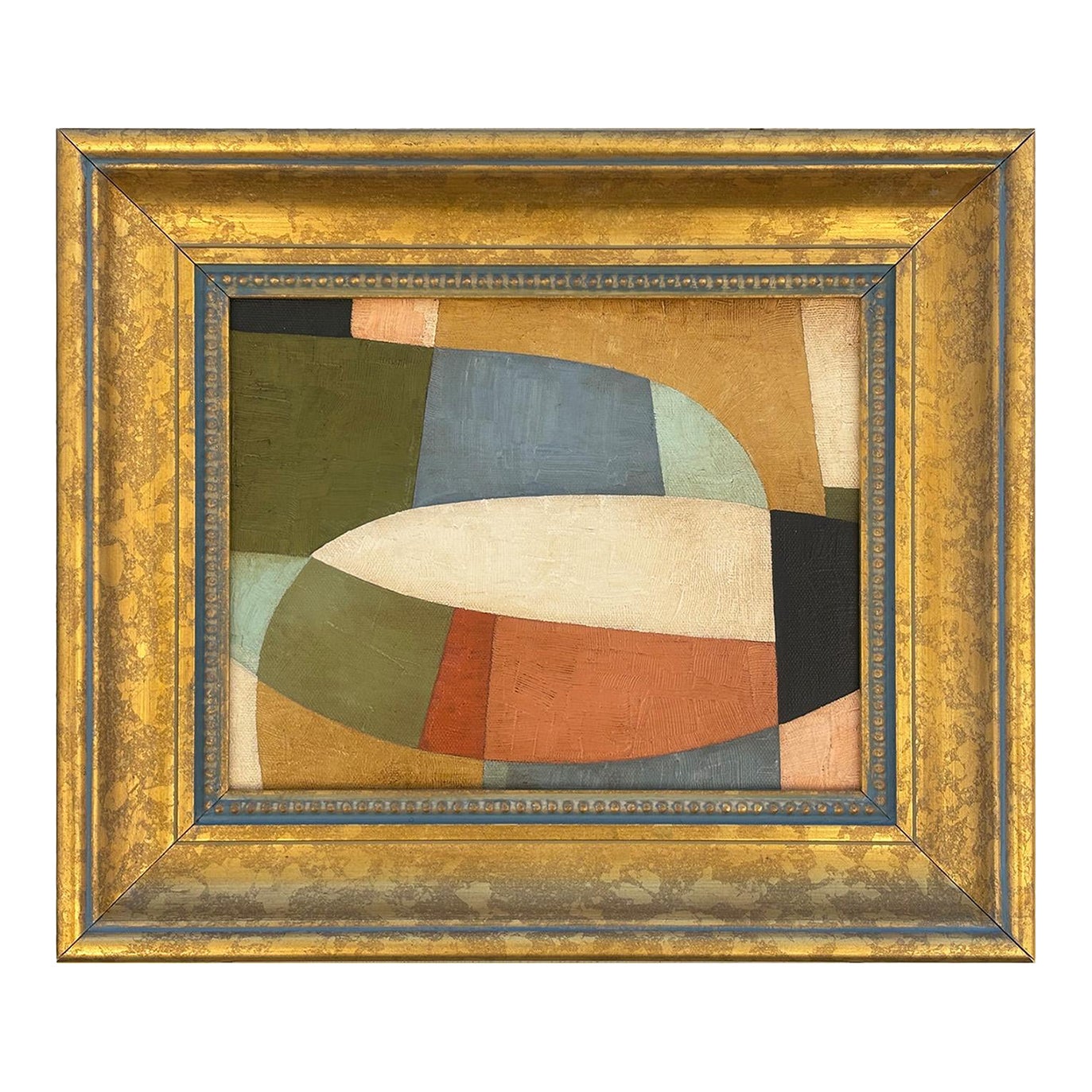 Contemporary Abstract Color-Block Oil Painting in Vintage Frame | Chairish