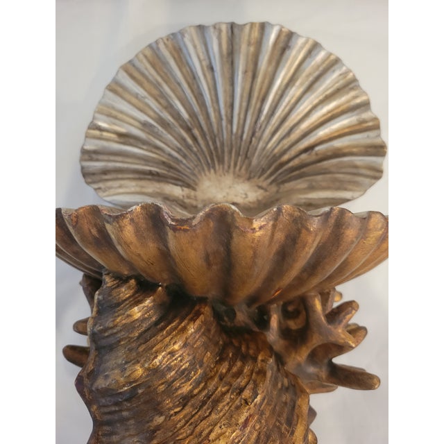 Vintage Coastal Regency Large Sea Clam Conch Shell Form Gold Silver ...