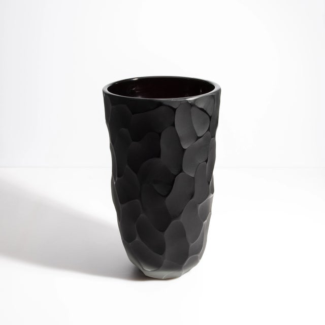 Set of Hand Blown Murano Moon Vases in Jet Black | Chairish