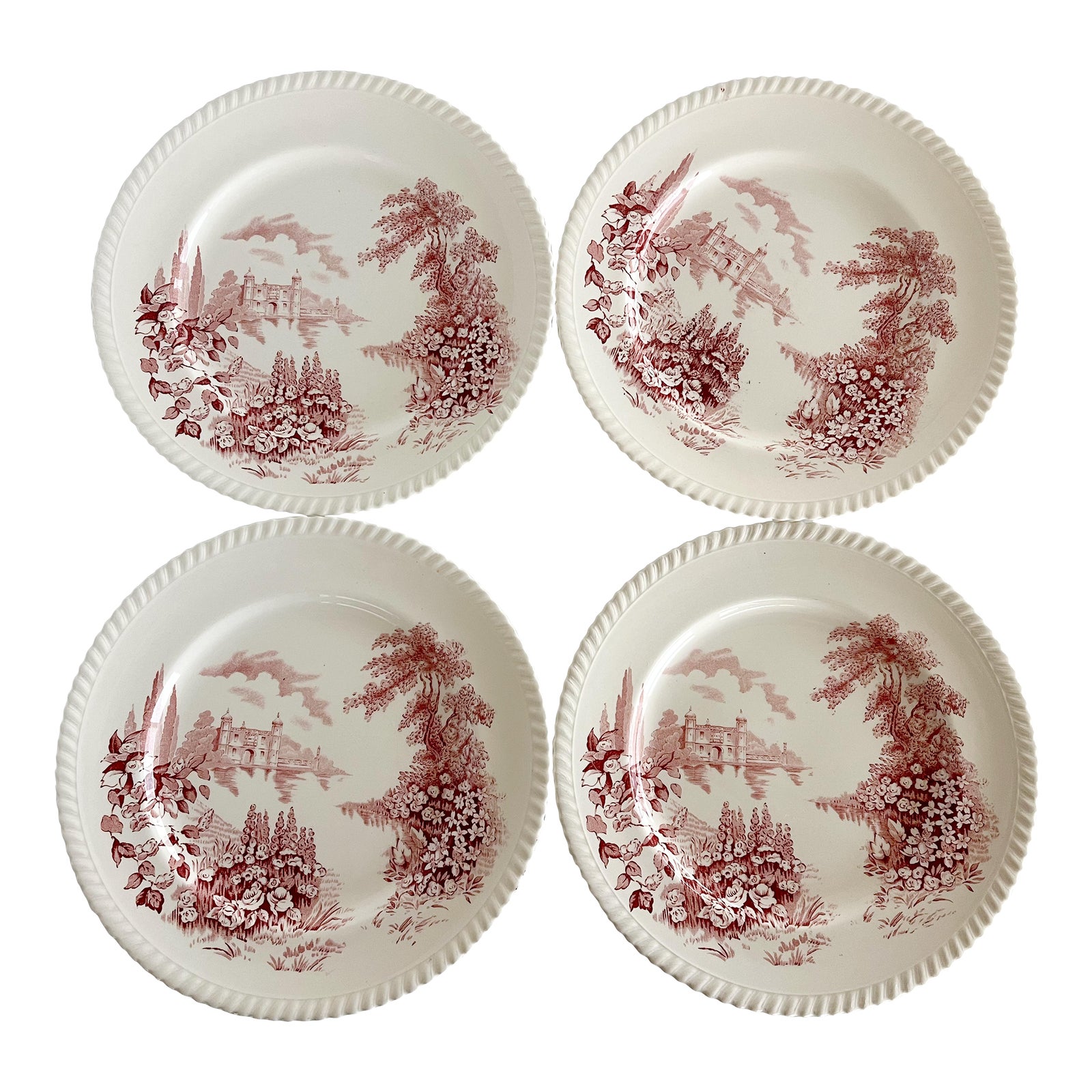 Vintage English Johnson Brothers “Castle on the Lake” Pink Red Dinner ...