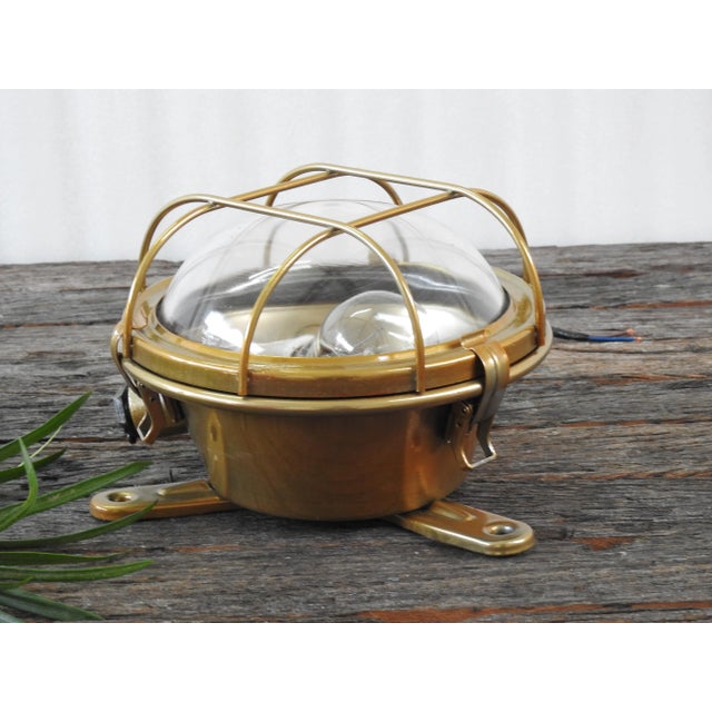 1990s Vintage Nautical Brass Finish Cage Ship Salvaged Light, Bulkhead ...