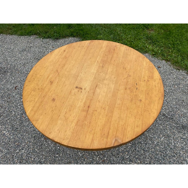 Vintage Round Butcher Block Table With Iron Base | Chairish