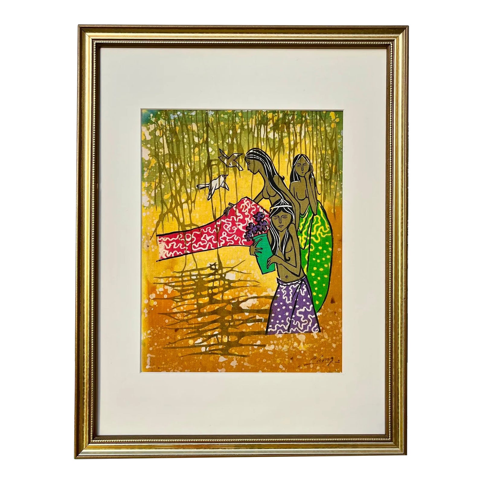 Vintage Mid Century South Pacific Batik Painting of Tahitian Island ...