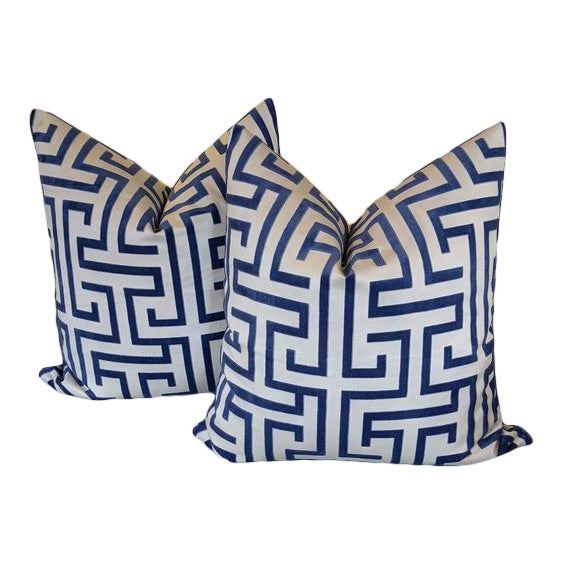 Ming Trail in Navy by Thibaut - a Pair of Pillow Covers | Chairish