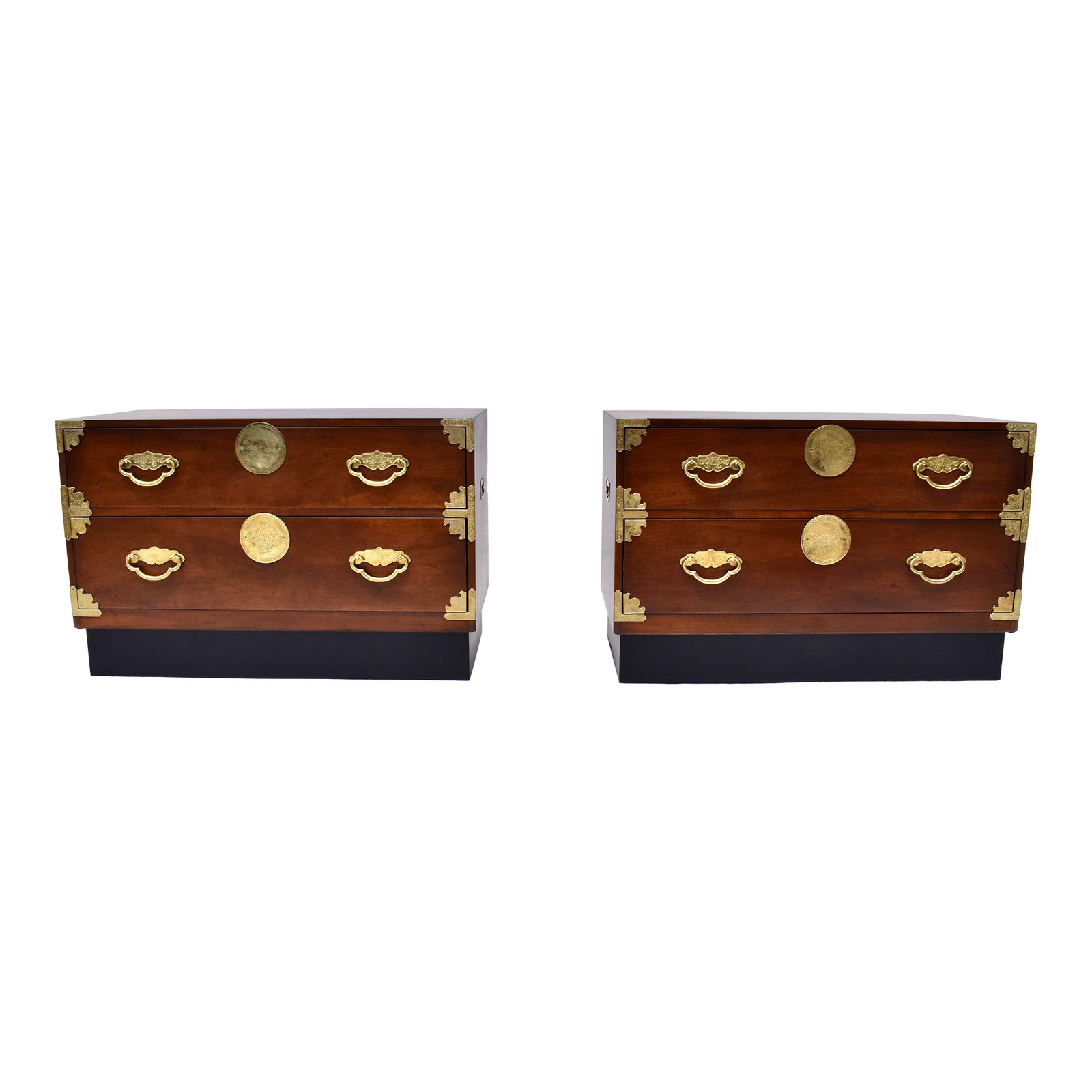 Henredon Asian Modern Mahogany Campaign Chests | Chairish