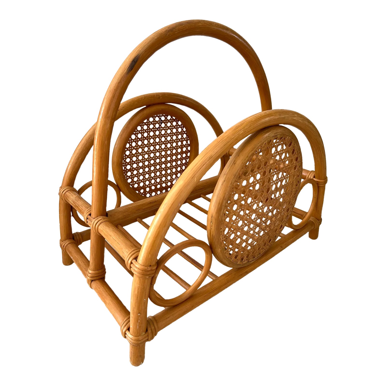 Rattan Bamboo and Cane Magazine Rack | Chairish