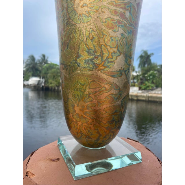 Vintage 1980s Salvatore Polizzi Attributed Carved Golf Leaf Art Glass Vase Chairish