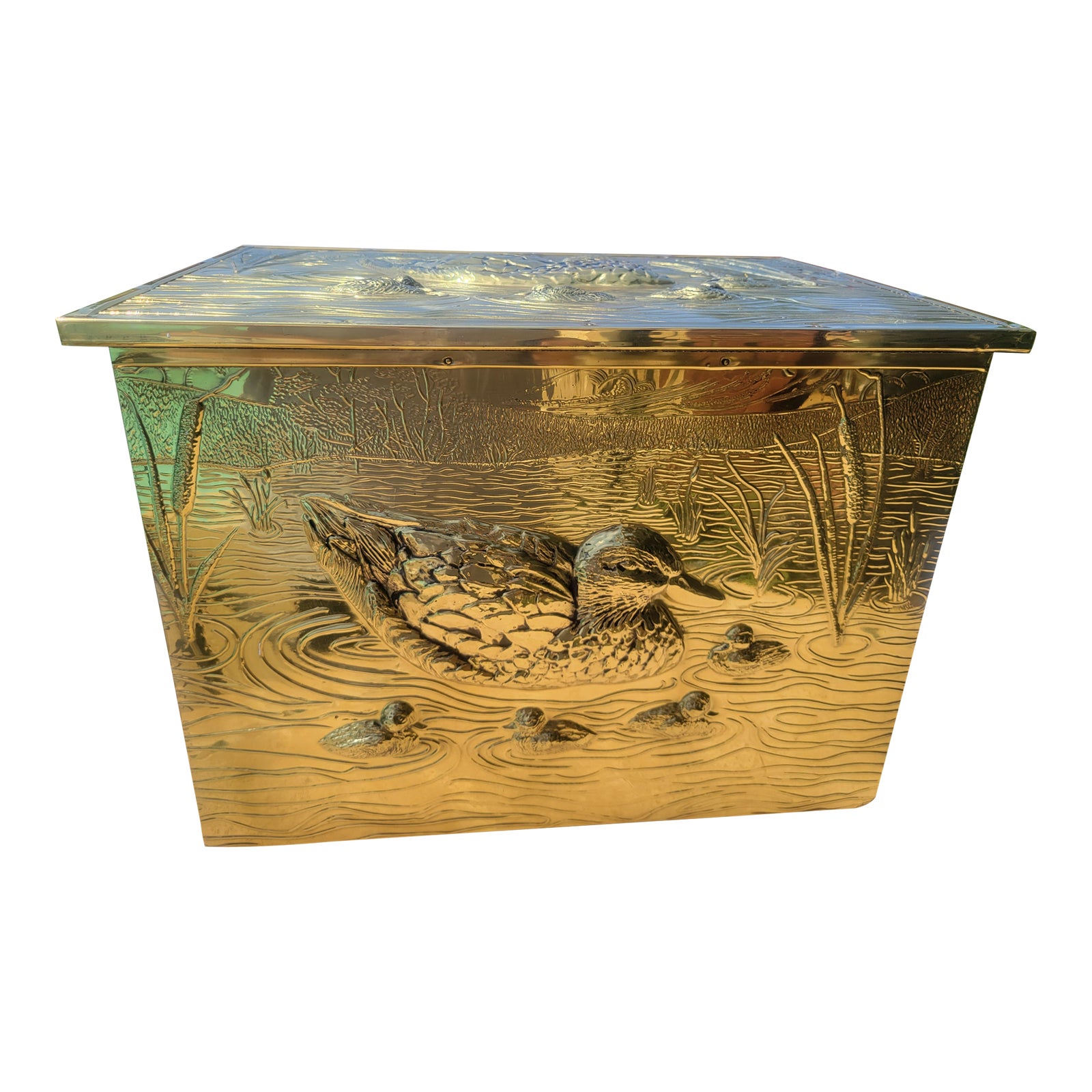 1950s Mid Century Brass Embossed With Ducks Box | Chairish