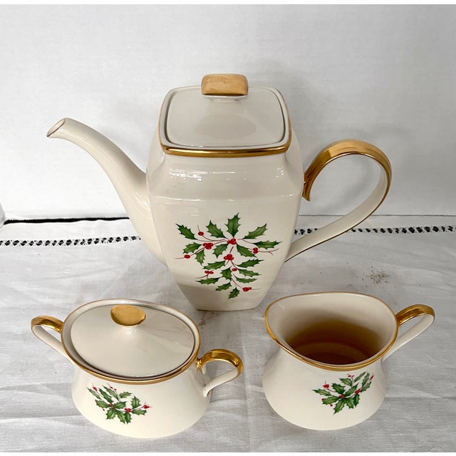 Lenox Holiday Coffee Pot, Sugar & Creamer Set- 3 Pieces | Chairish
