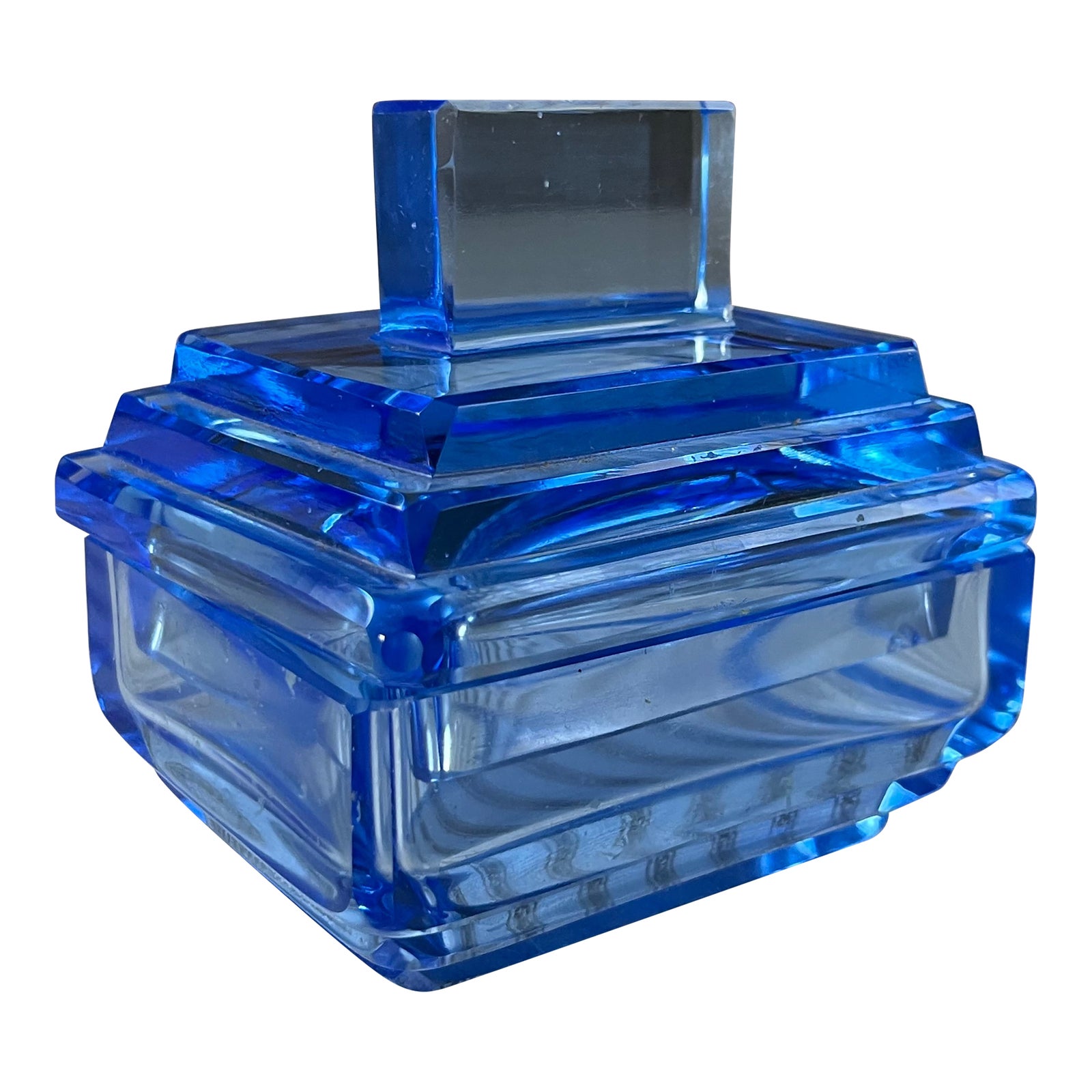 Late 20th Century Postmodern Italian Glass Lidded Blue Jar | Chairish