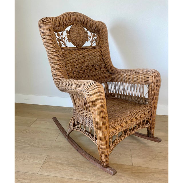 Mid 20th Century Vintage Cottage Chic Wicker Rattan Medallion Wingback ...