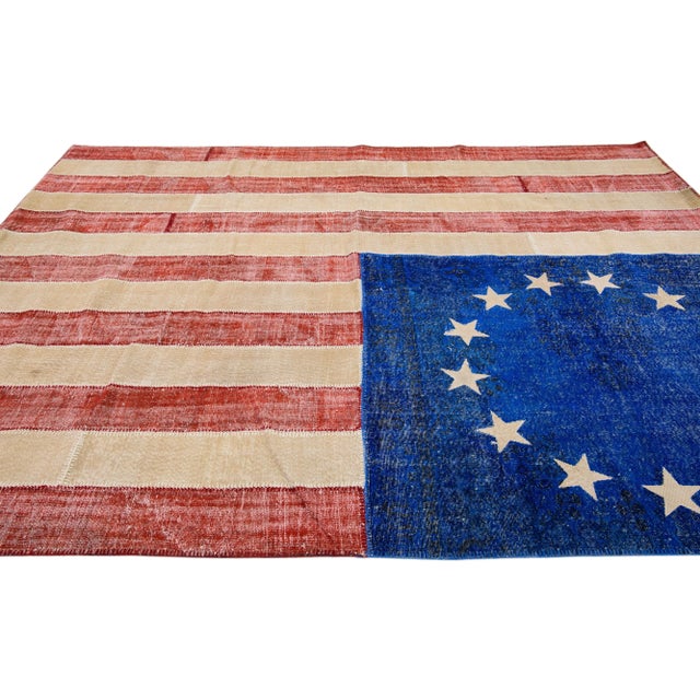 Mid-Century Vintage American Flag Patchwork Wool Rug | Chairish