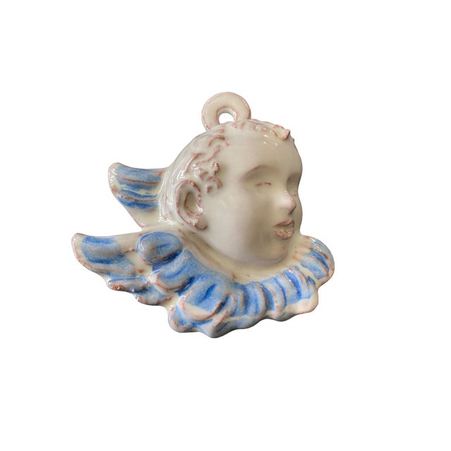 Blue & White European Porcelain Wall Hanging Angel /Putti | Chairish