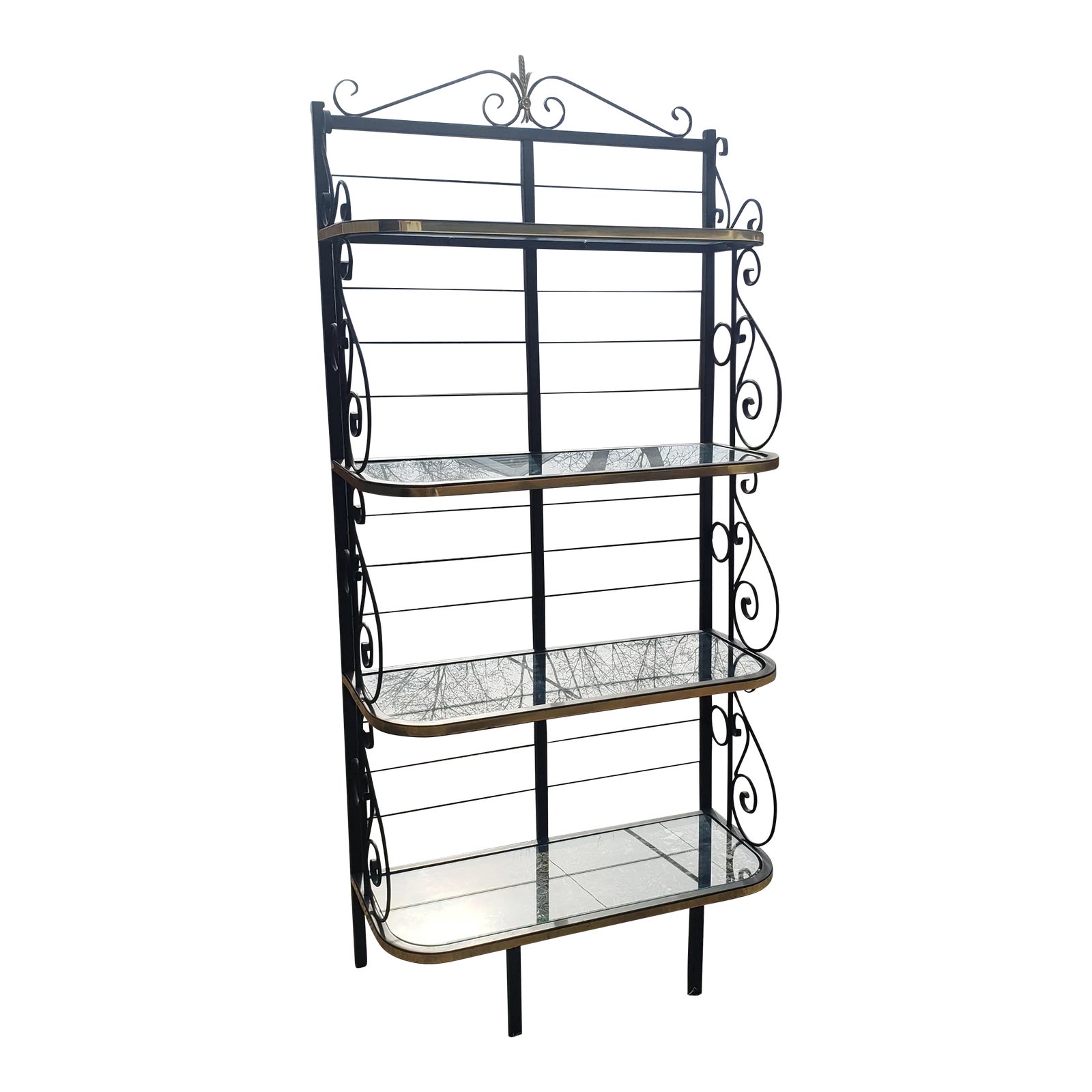1960s Vintage Black Wrought Iron Bakers Rack With Gold Trim Accents and ...