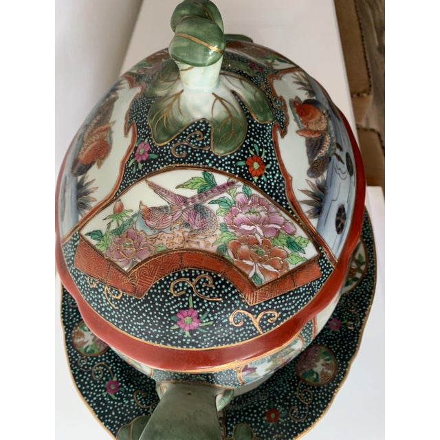 Vintage Satsuma Hand-Painted Tureen and Serving Plate Set- 2 Pieces ...