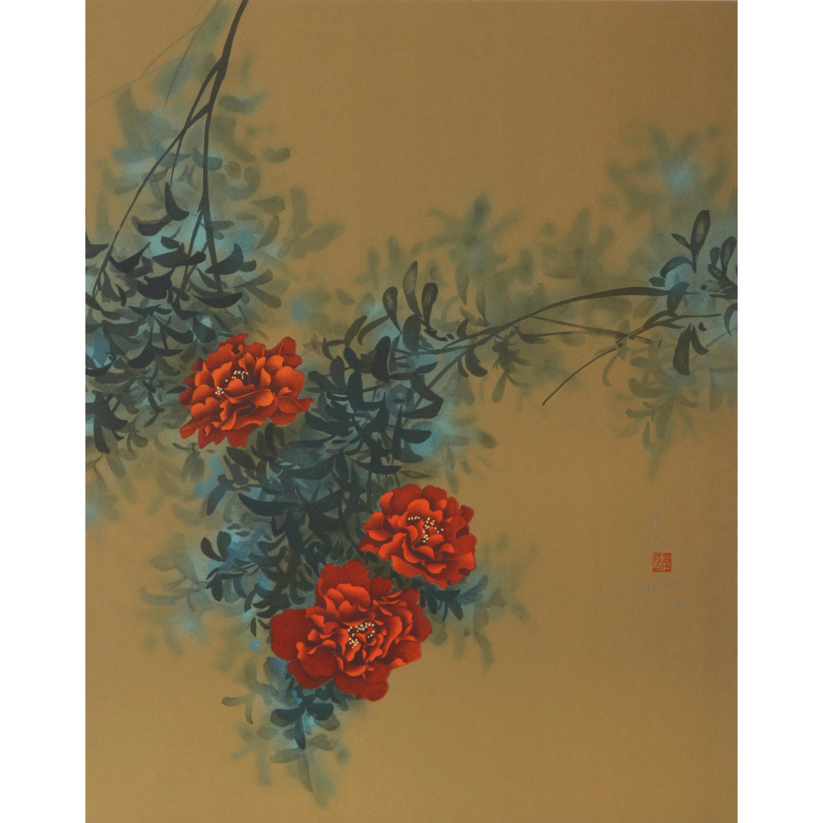 David Lee, Red Flowers (3), Lithograph | Chairish