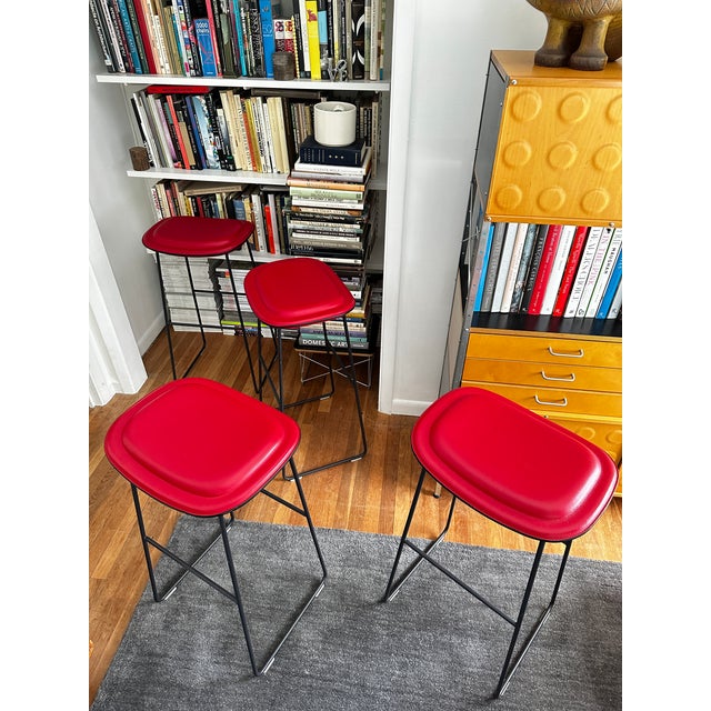 Jasper Morrison Hi Pad Stools in Red Leather by Cappellini - Set of 4 ...