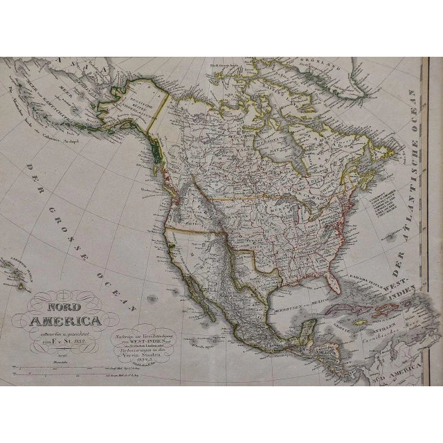 America: A Framed Hand-Colored 19th Century German Map by Adolph ...